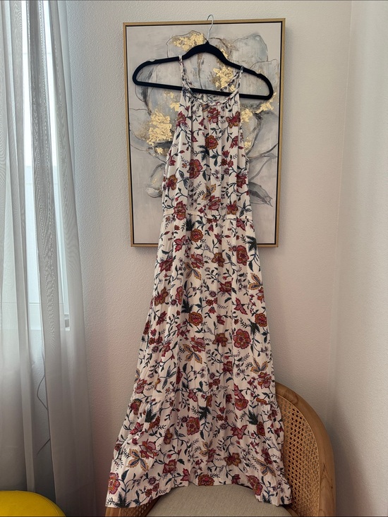 Old Navy | Dresses | 64 Old Navy Cream Halter Maxi Dress With Red And ...